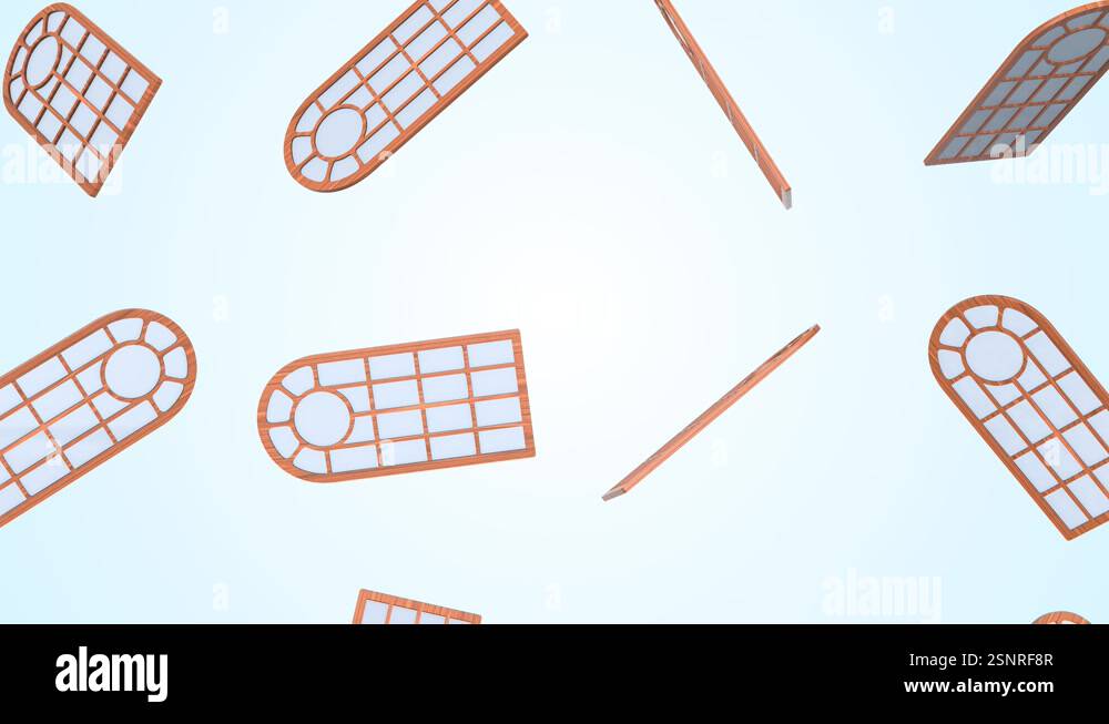 Wooden Glass Windows Falling on a Light Blue Background. Glass Windows ...