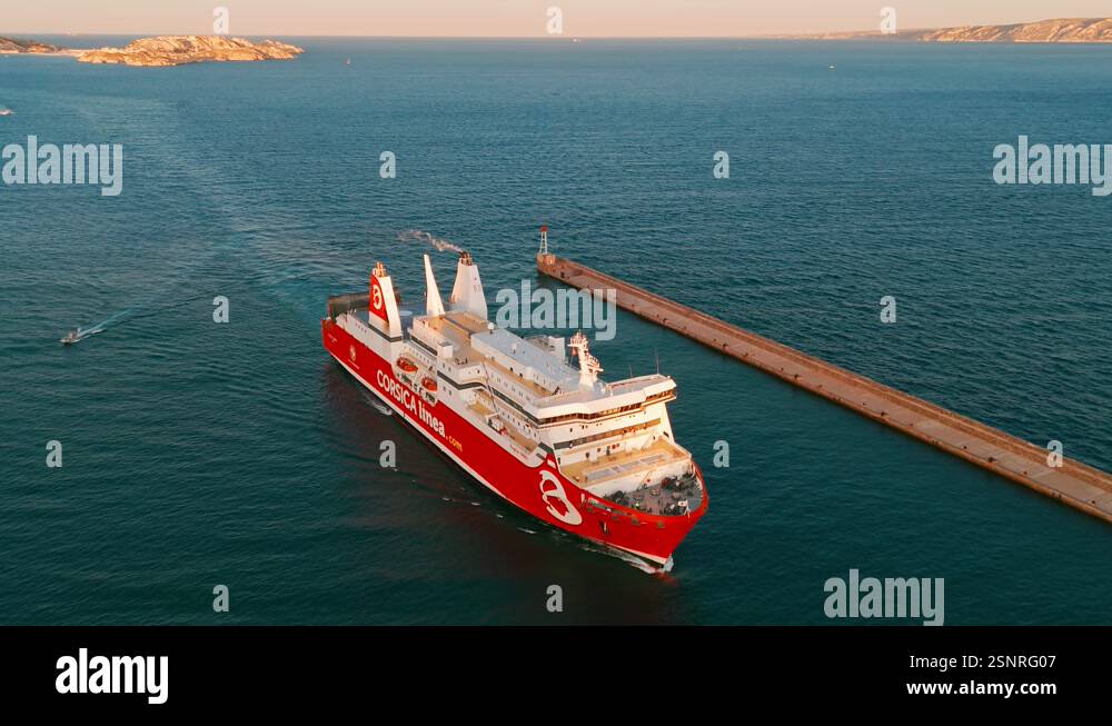 A Corsica Linea cruise ship arriving at the port of Marseille, France ...