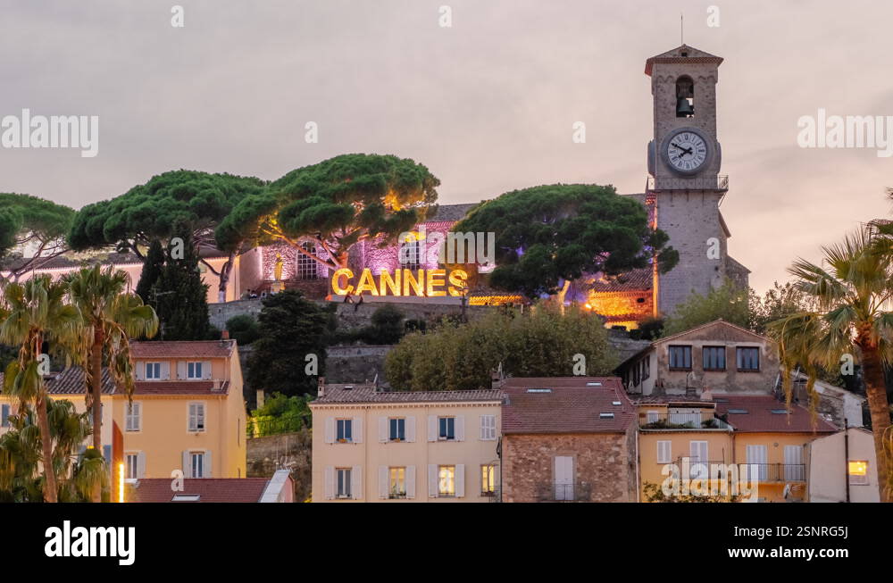 Sign of the city of Cannes, famous resort on French Riviera, Cote d ...