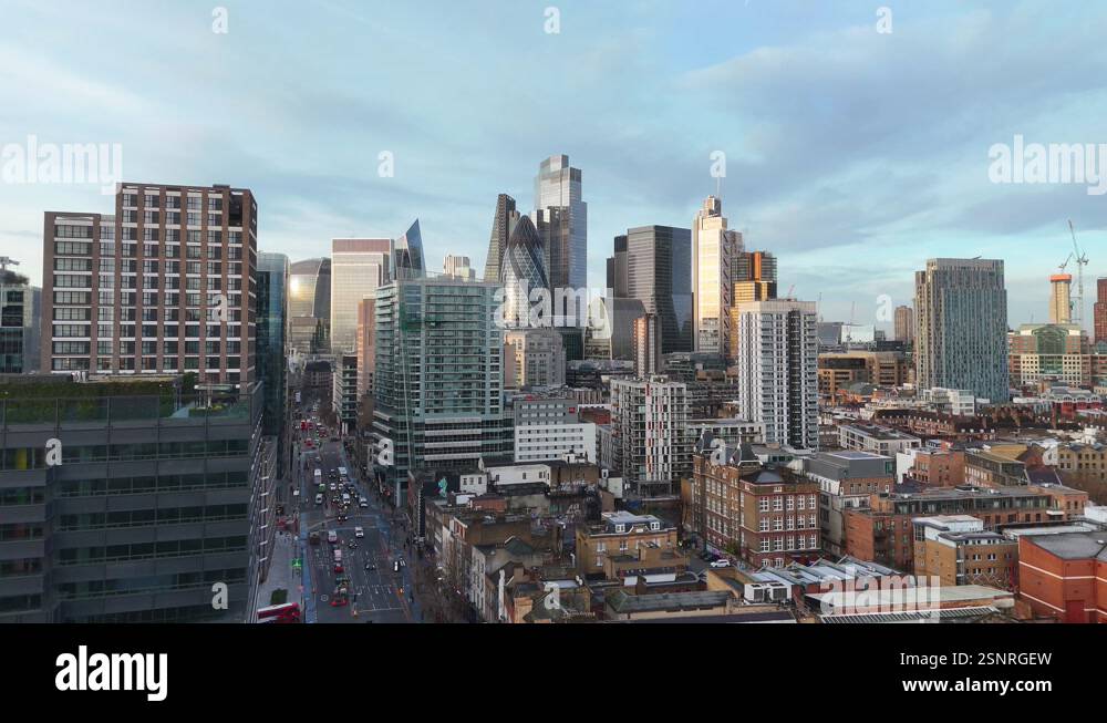City of London from above - aerial shot over the iconic buildings ...