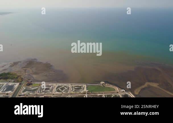 shrimp farm, prawn farming with with aerator pump oxygenation water ...