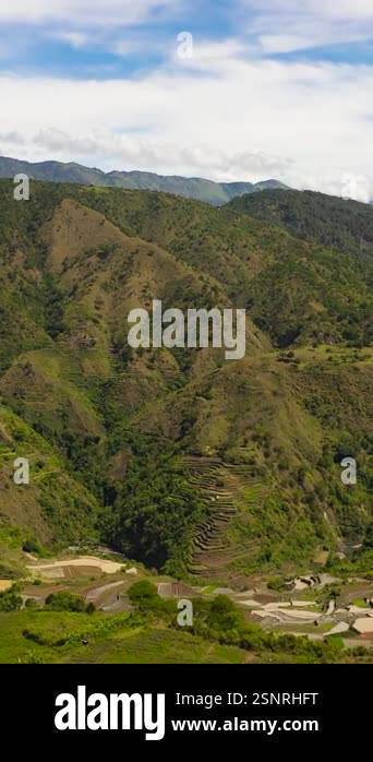 Aerial view of rice terraces and fields in the highlands. Philippines ...