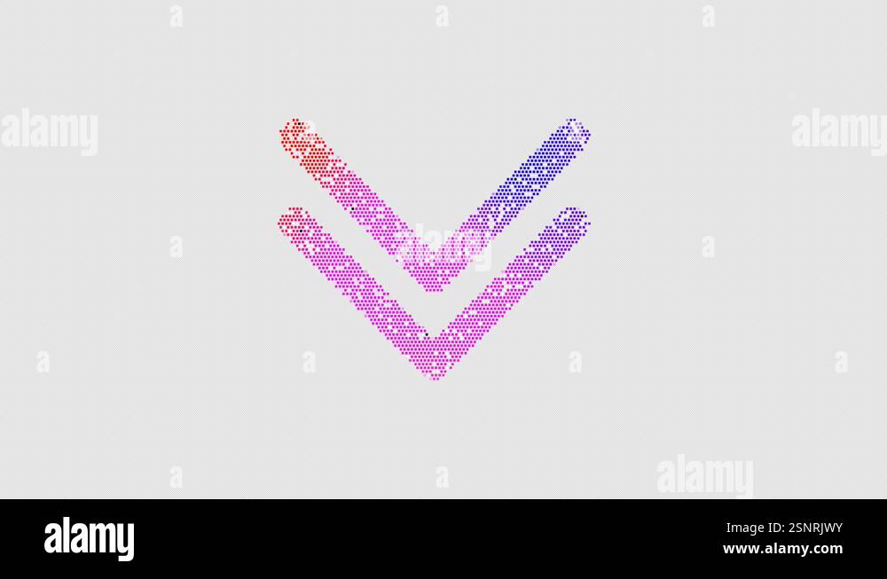 Icon chevron double down is made up of LED square shapes that shimmer ...