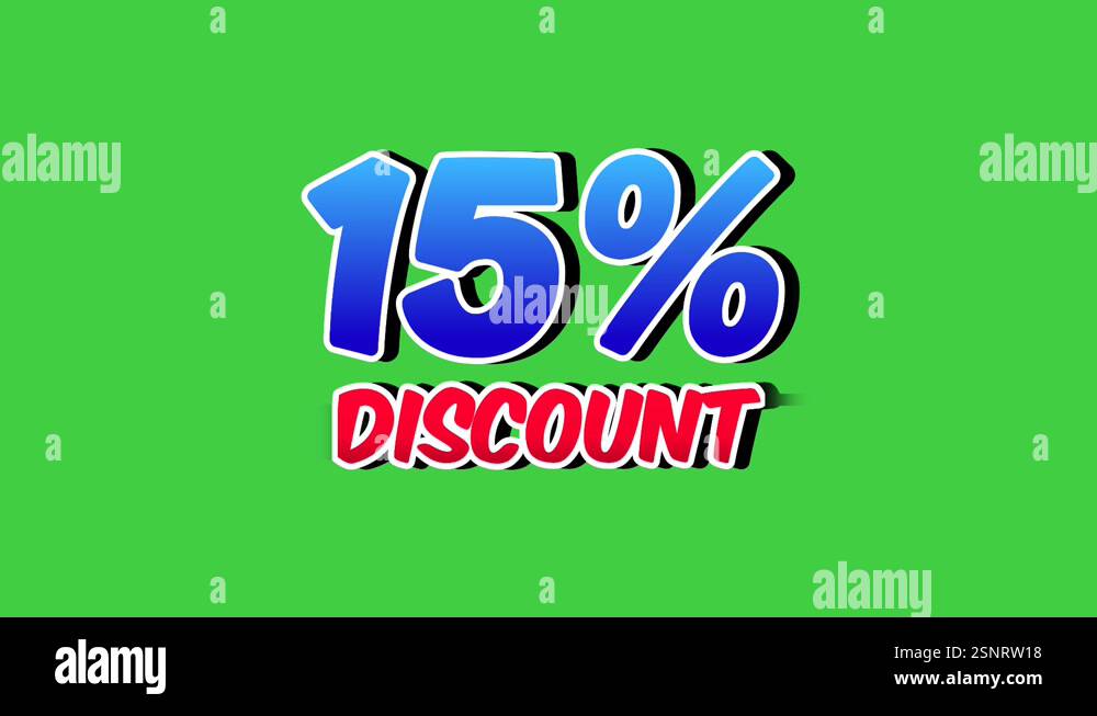 15% percent off discount label symbol animation motion graphic on green ...