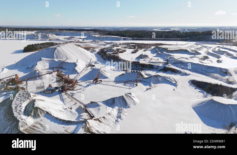 Snow-covered quarry operations in Caledon Village, Ontario, captured ...