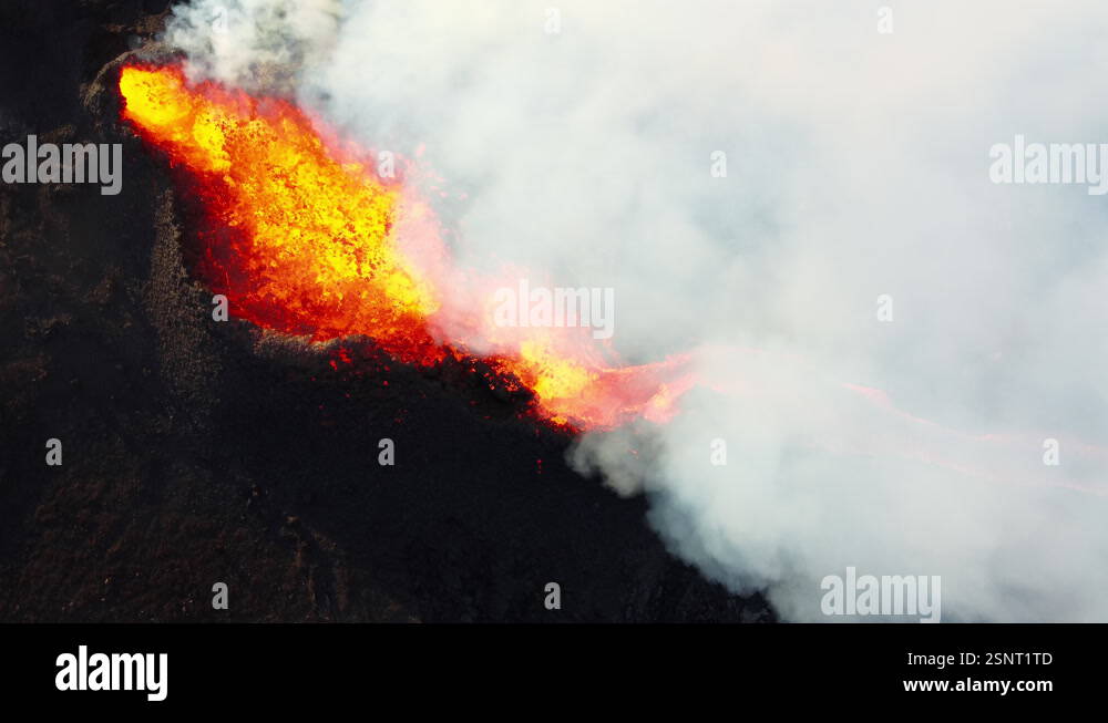 Volcano Eruption, Flowing Red Hot Lava Erupts from Crater, Incredible ...
