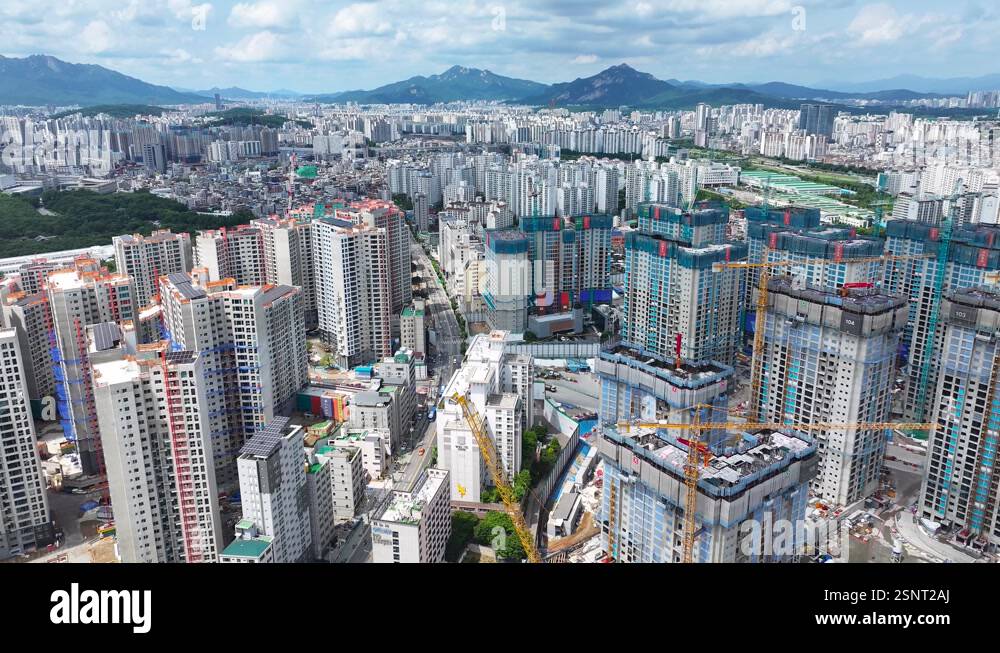 Aerial view of the construction site of Raemian La Grande and Imun I ...