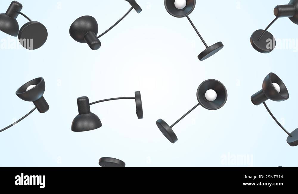 Table Lamps Falling on a Light Blue Background. Black Metal Table Lamps ...