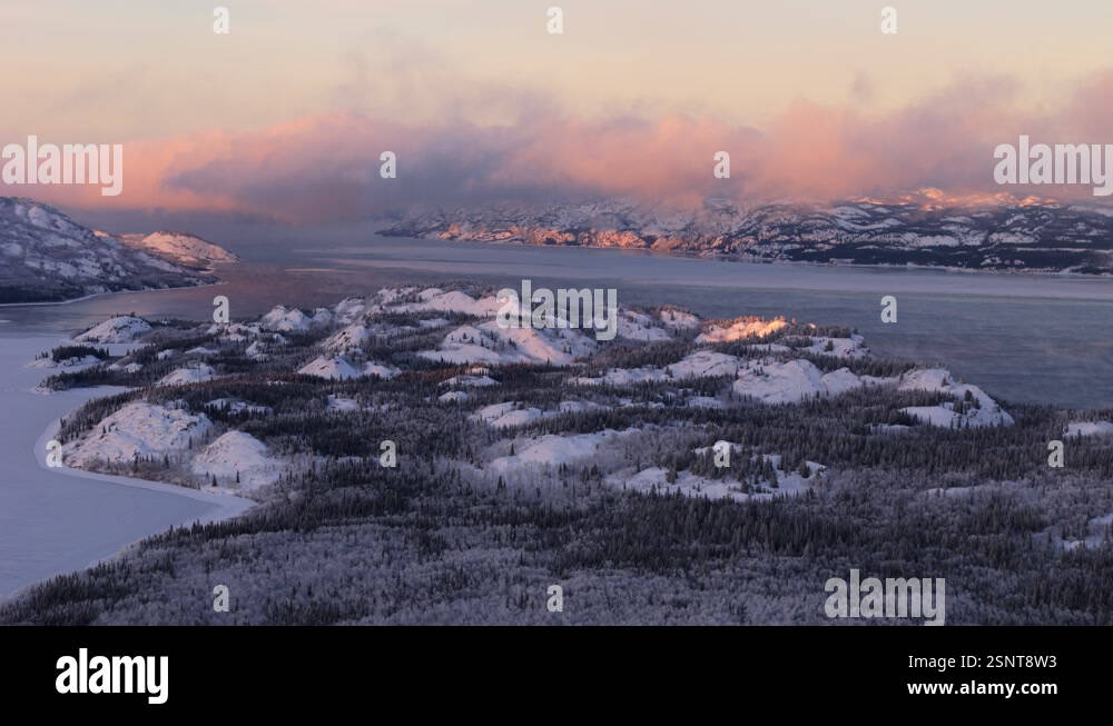Snowy Mountain Range Around The Lake Laberge During Winter In Yukon ...