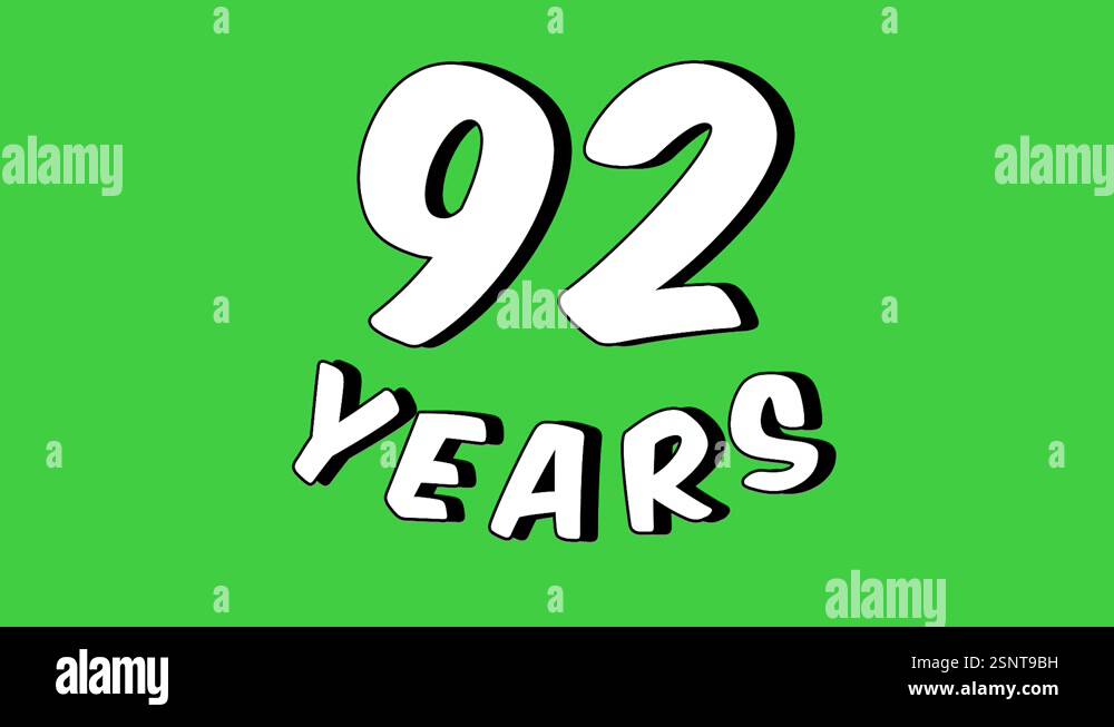 Number 92 years text animation motion graphics cartoon on green Stock ...