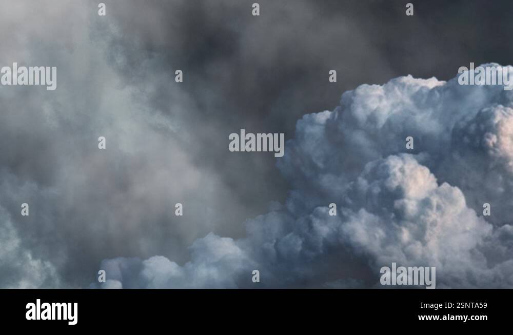 Cumulus clouds, plumes of dark gray clouds and thunderstorms Stock ...