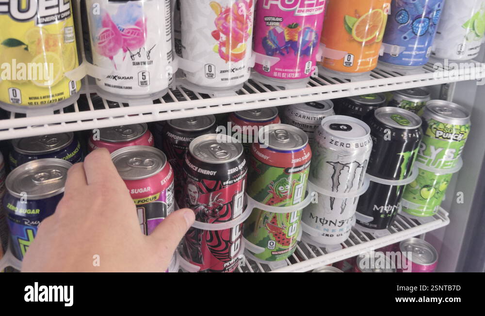 Person grabbing energy drink from cooler first person perspective 4k ...