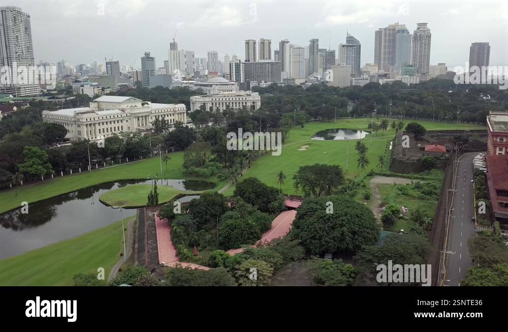 Philippines,Manila City's Aerial view over Golf Club towards ...