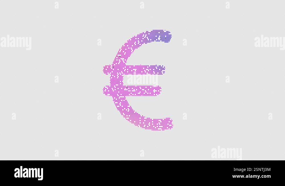 Icon euro sign is made up of LED square shapes that shimmer and flicker ...