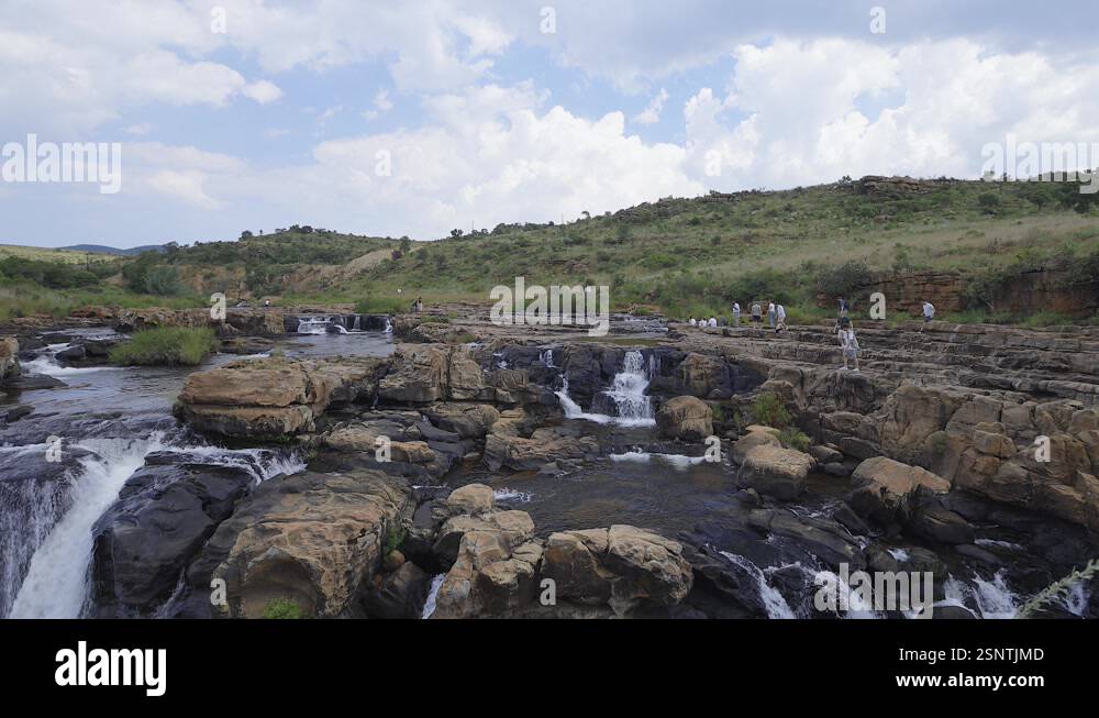 Tourists explore where Treur R drops into Blyde R Canyon, South Africa ...