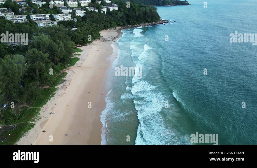 Sea beach with clear tide and palm trees. Top view. Drone video Stock ...