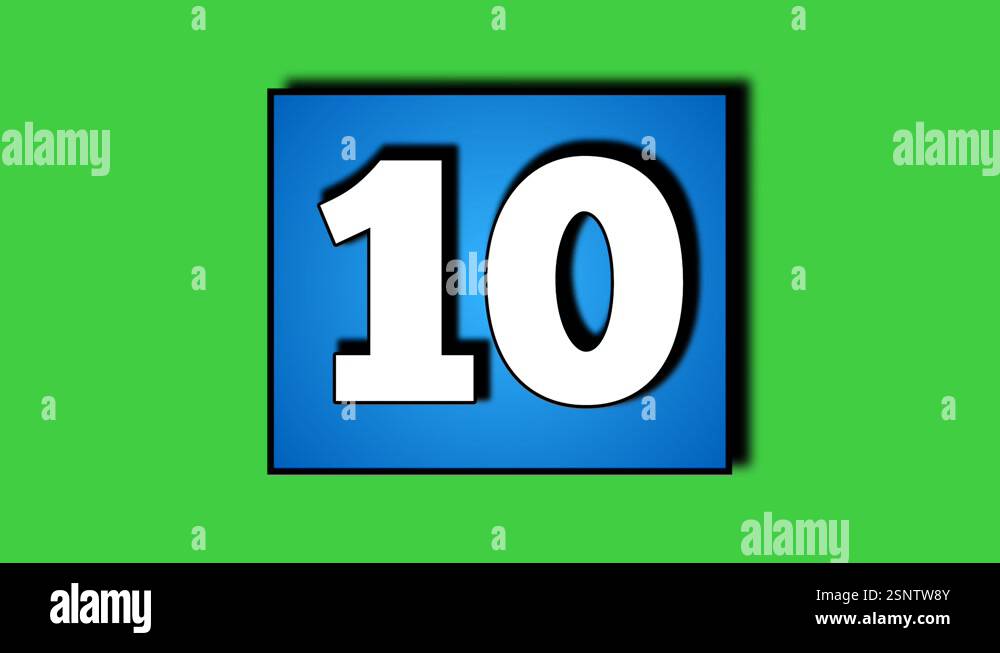 Number 10 ten symbol sign animation motion graphics cartoon in blue box ...