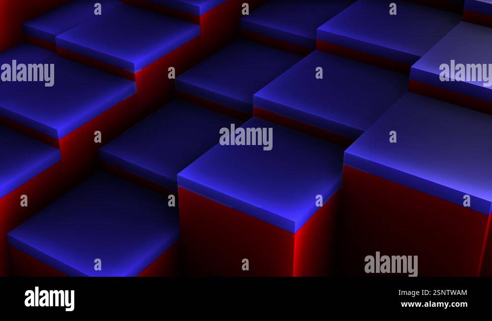 Motion graphics animation loop of glowing red and blue color cube ...