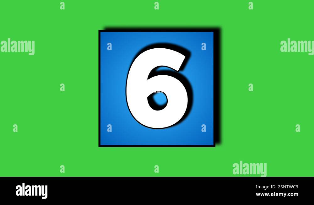 Number 6 six symbol sign animation motion graphics cartoon in blue box ...
