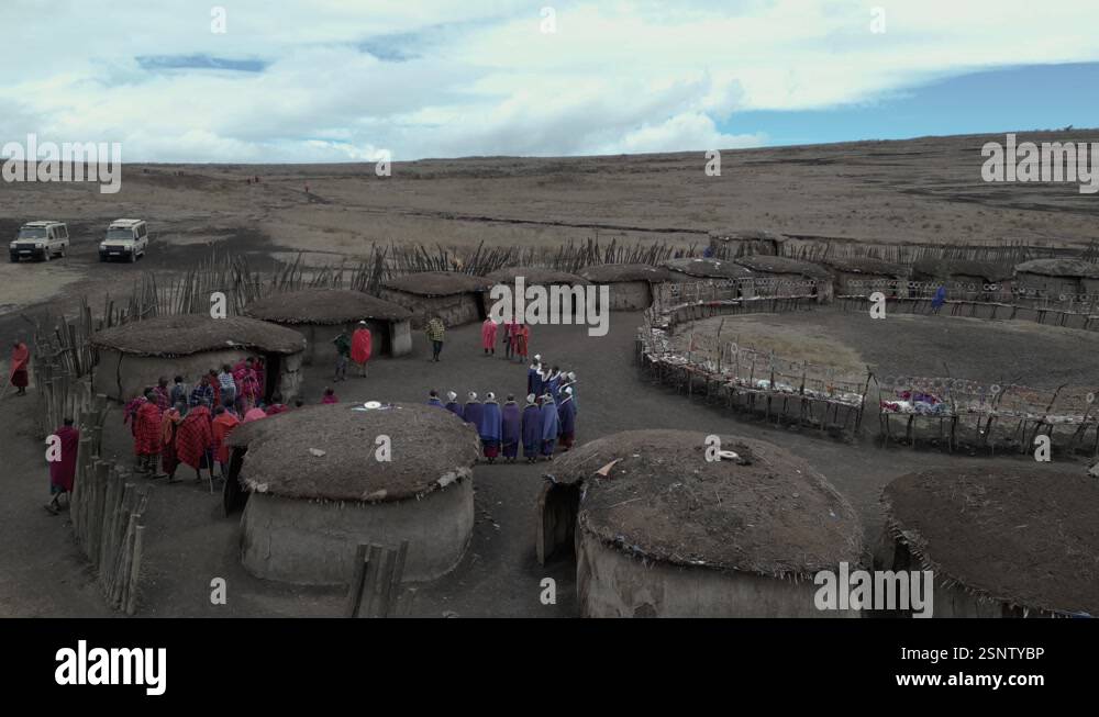 Masai round houses in Ngorongoro Tanzania- Drone view of the masai ...