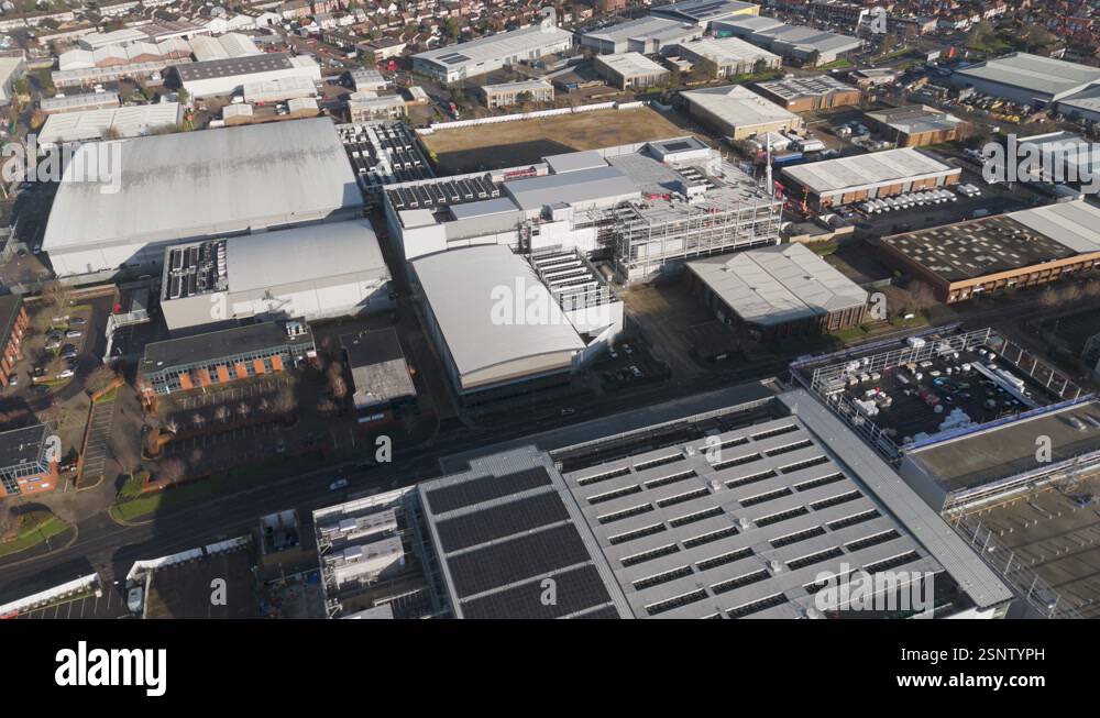 Aerial of a data center under construction, capturing steel frameworks ...