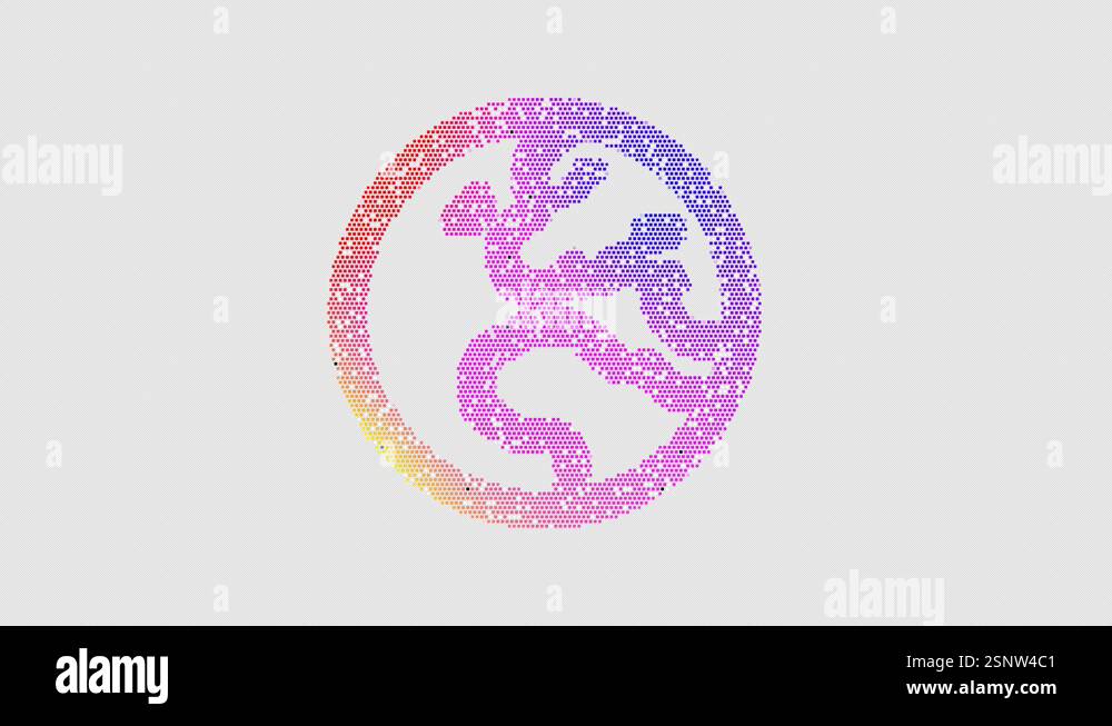 Icon globe europe is made up of LED square shapes that shimmer and ...