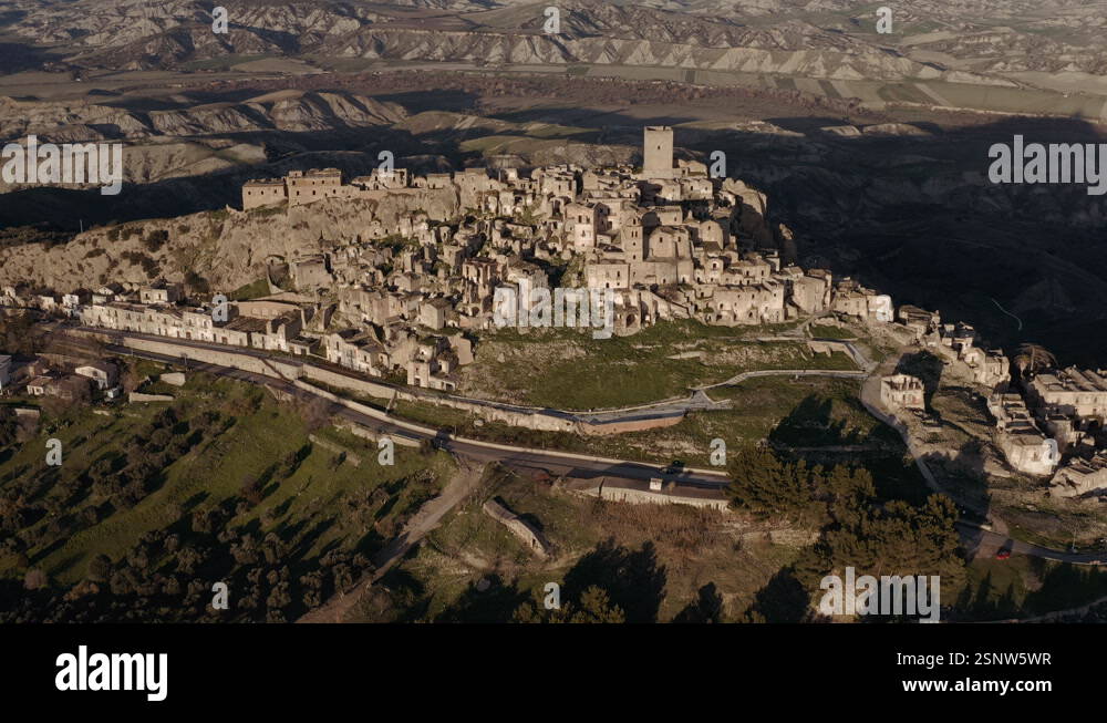 Aerial view of Craco the ghost town in Basilicata. Pisticci - Italy ...