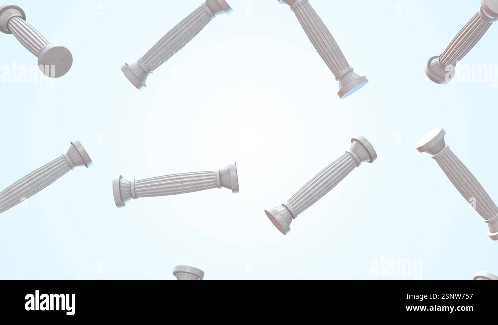 Pillars Falling on a Light Blue Background. Building Support. Pillar 3D ...