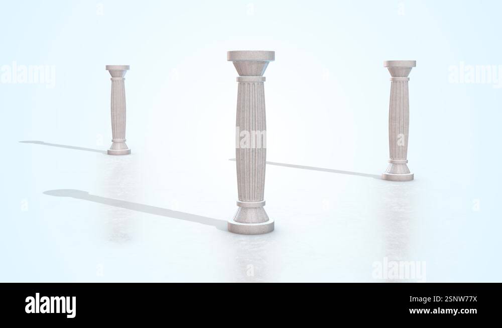 3D Pillars on a Light Reflective Floor. Building and Structure ...