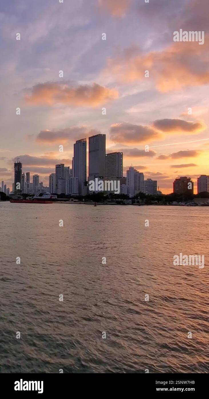 Colombia, scenic Cartagena bay Bocagrande and panoramic city skyline at ...