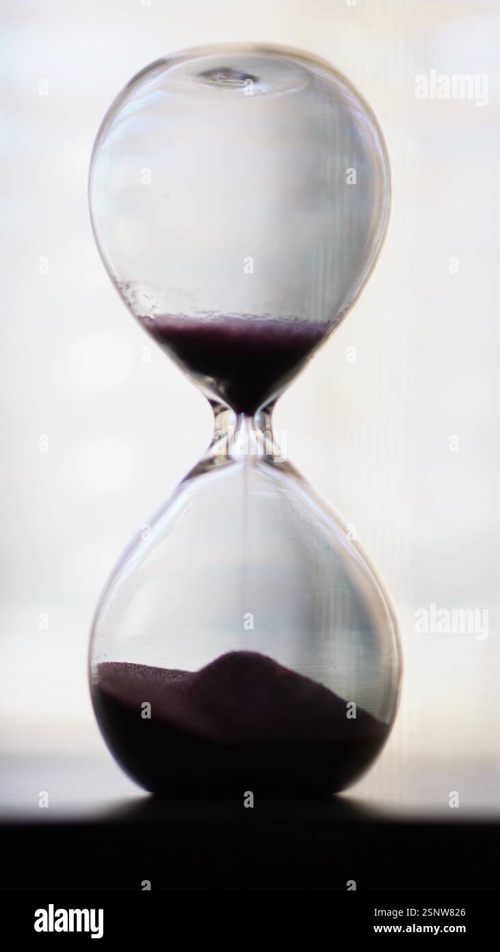 Vertical View, Hourglass Sand Clock Finishing Time Countdown, Close Up ...