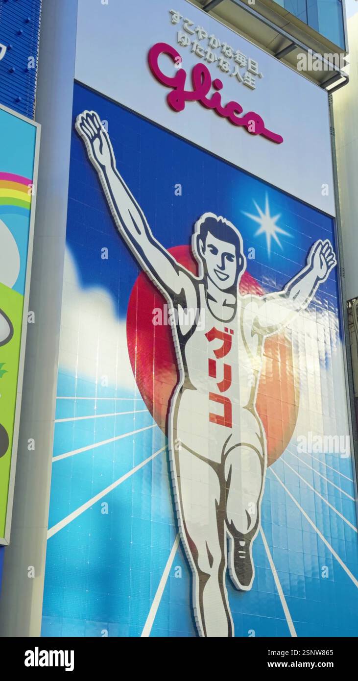 Close Up View of Iconic Glico Running Man Billboard, Dotonbori ...
