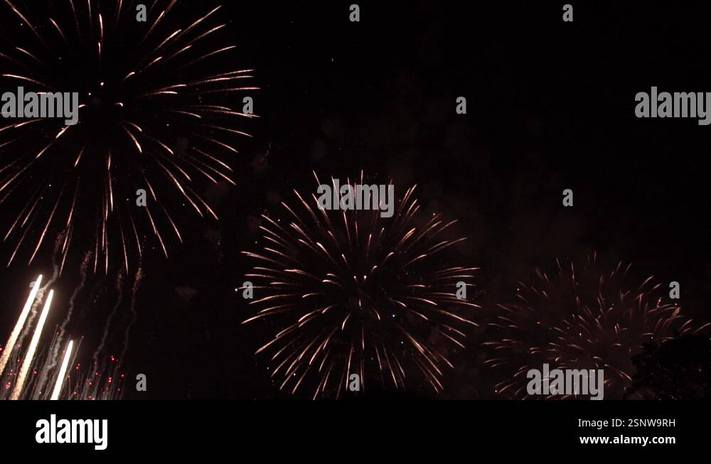 Real Shining Fireworks Display New year's Celebration in Night Sky ...