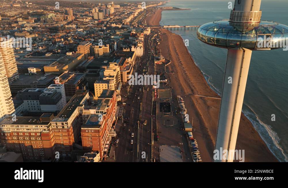 i360 flyby Brighton Beach, aerial drone footage 4k Stock Video Footage ...