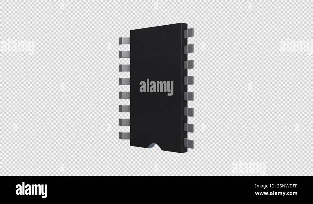 Integrated Circuit Chip Rotating on a Transparent Background. Seamless ...
