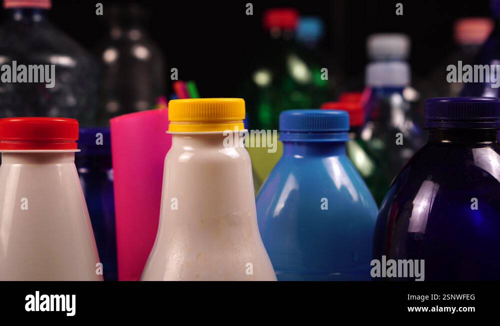 Different Types and Colors of Plastic Bottles, Close Up Stock Video ...