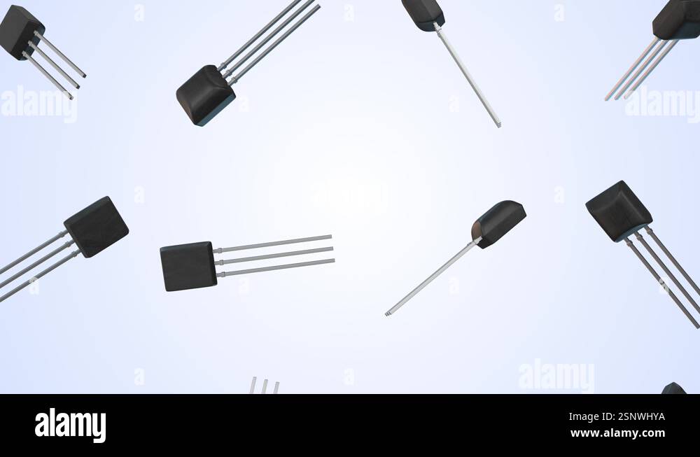 Transistors Falling on a Light Blue Background. Electronic Components ...