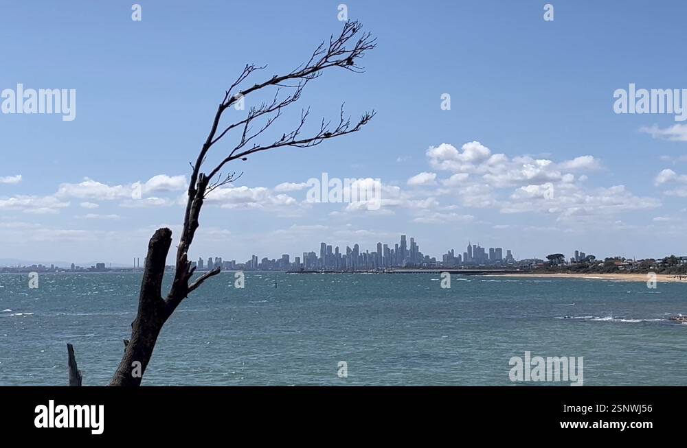 Melbourne: View towards CBD from Middle Brighton Beach in Port Phillip ...