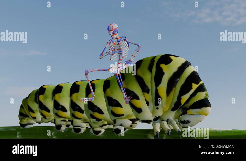 Caterpillar and skeleton - skeleton playing Drums Animation Stock Video ...