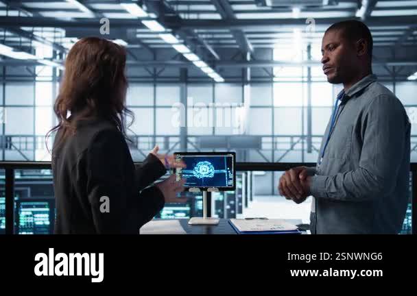 Team Of Engineers In Data Center With Tablet Integrating Ai Driven Automation Tools Doing
