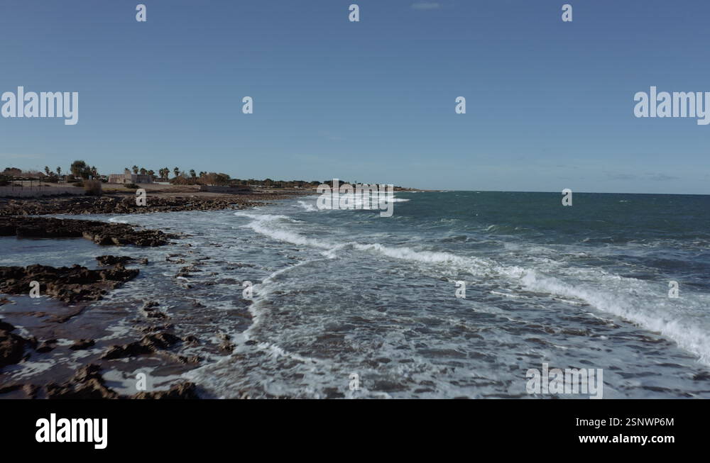 Mediterranean waves brake on the rocks along the southern Adriatic ...