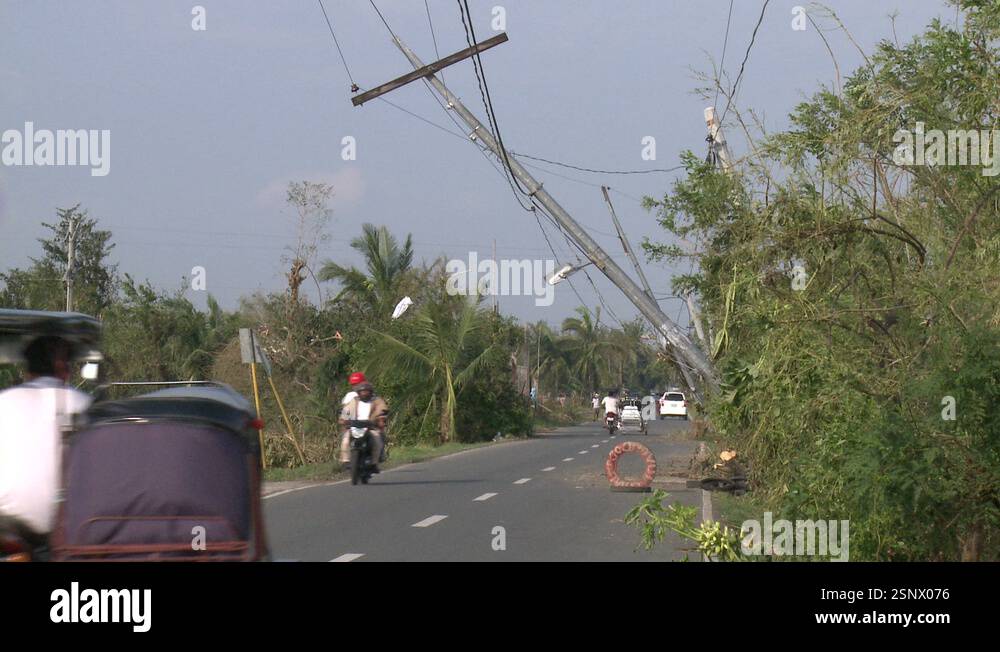Hurricane Aftermath Power Lines Lean Precariously Stock Video Footage ...