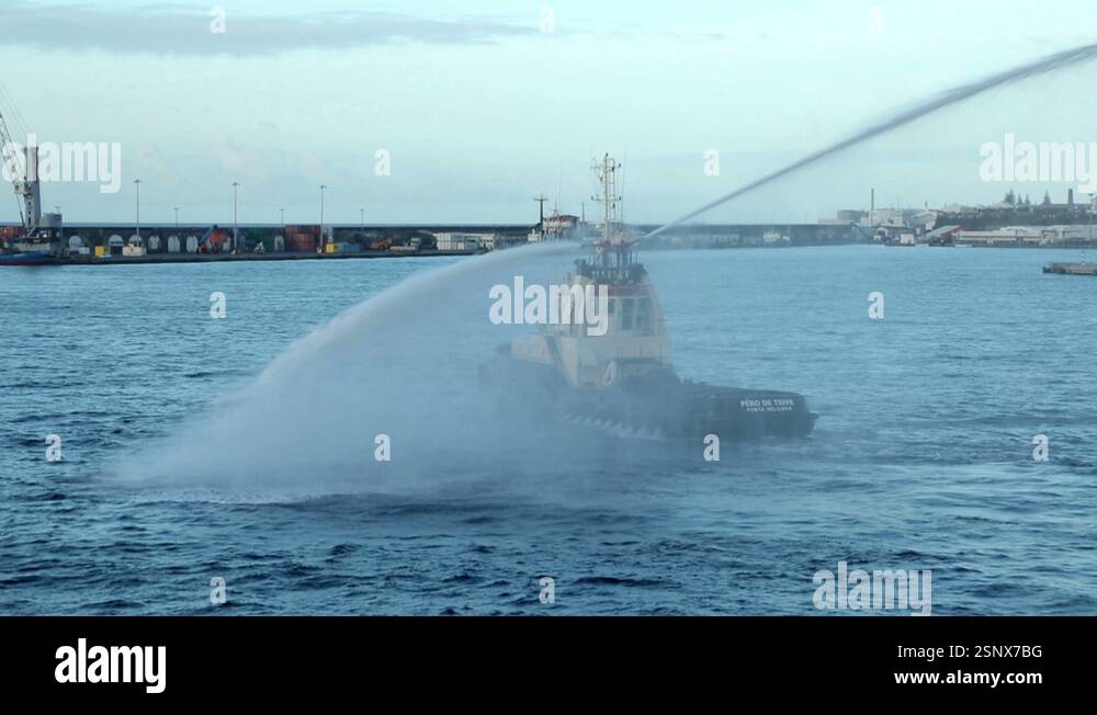 fire fighting tug, water jet display to welcome cruise ship into ...