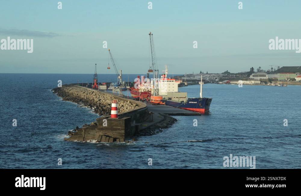 container ships in port at ponta delgada, san miguel island, azores ...