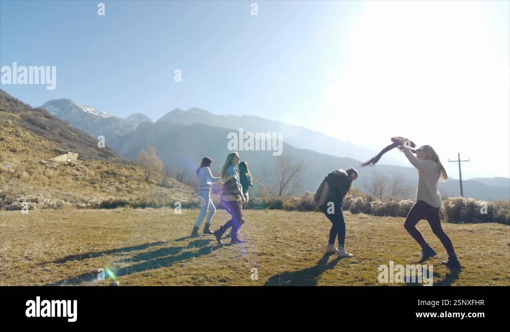 Five Teen Girls Twirling, Horsing Around Outdoors In Winter Stock Video ...