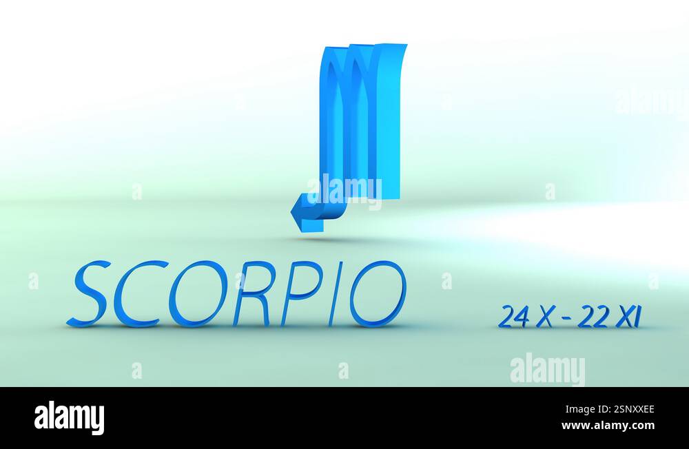 3d rotating scorpio zodiacal symbol with name and date, loopable Stock ...
