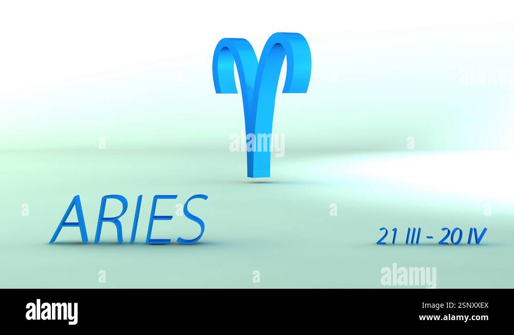 3d rotating aries zodiacal symbol with name and date, loopable Stock ...