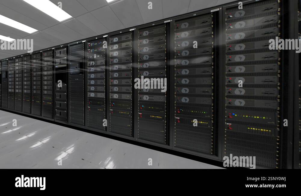 4K dolly shoot of row of network servers datacenter room Stock Video ...