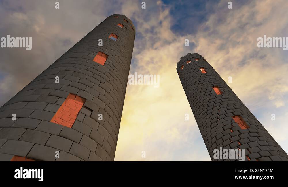 Collapsing medieval defensive towers. Attack falling enemy castle ...