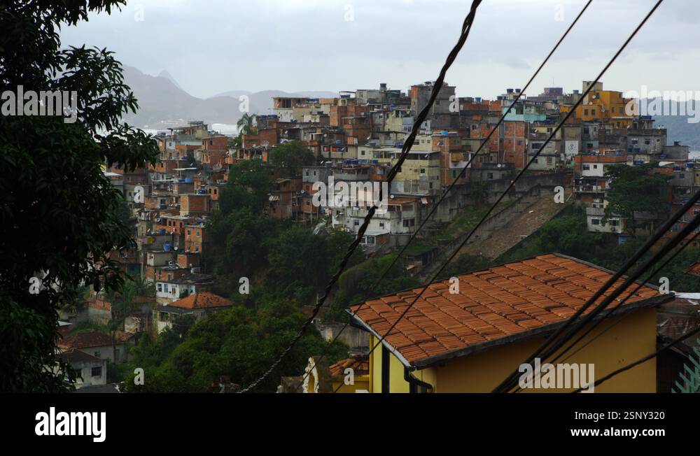 Shot of a favela in Rio de Janeiro as seen from a nearby middle class ...